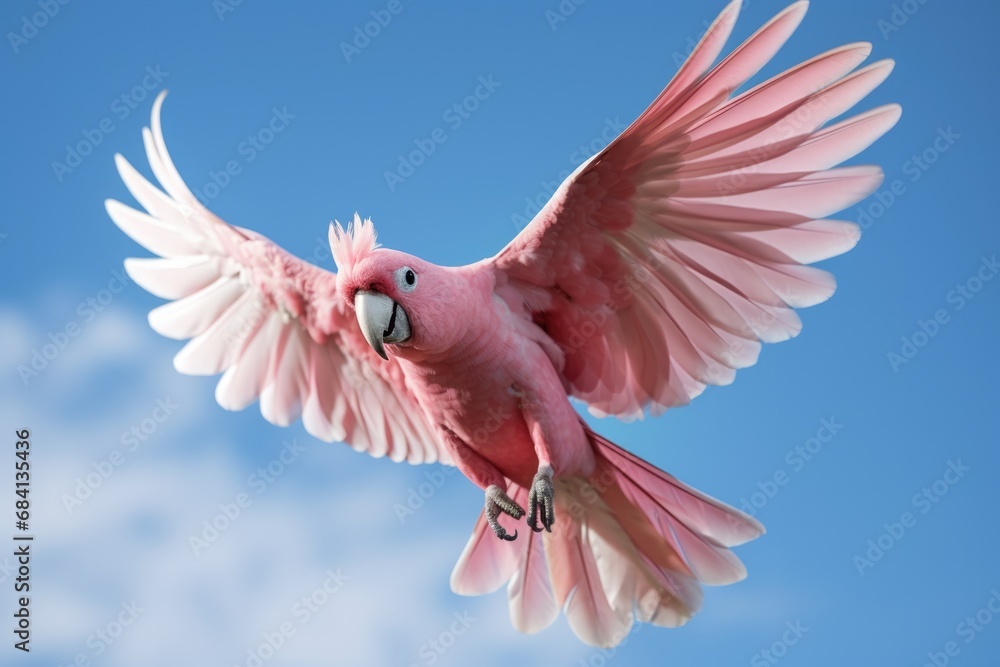 Pink Cockatoo in Flight: A Majestic Bird Soaring Through the Blue Skies ...