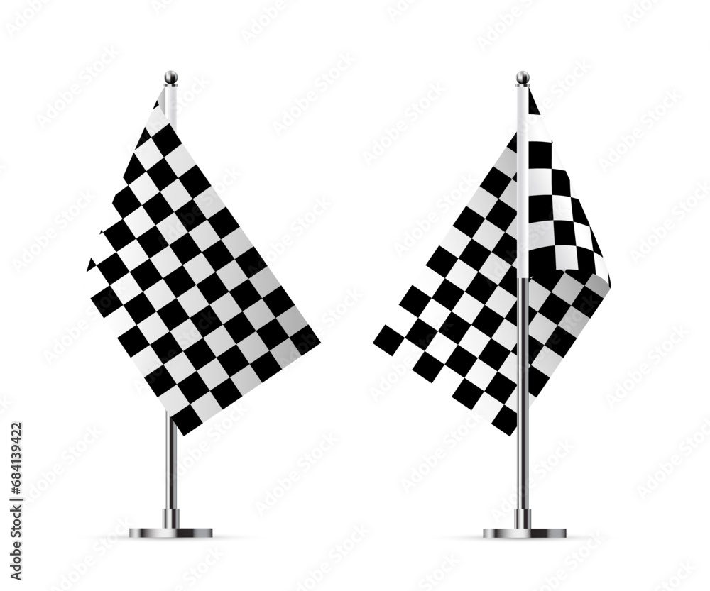 Black and white crossed race flags vector illustration. 3D realistic ...