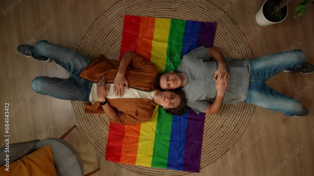 Top view shot of a homosexual, bisexual, pansexual, transgender couple ...