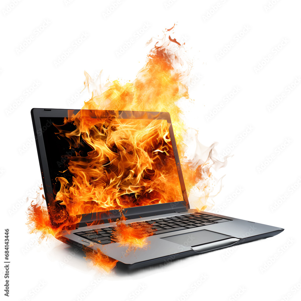 Laptop Engulfed in Flames, Digital Device Consumed by Intense Fire ...