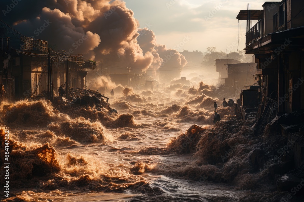 Harrowing scenes of large river floods and devastating floods. Stock ...