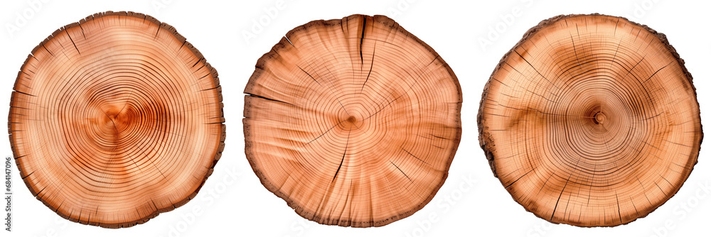 Set/collection of wooden round boards. Cross section of the tree. Log ...