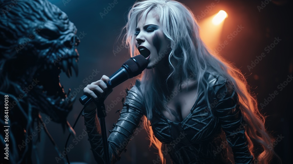 Intense, dark aesthetic image of a woman with angelic face screaming ...
