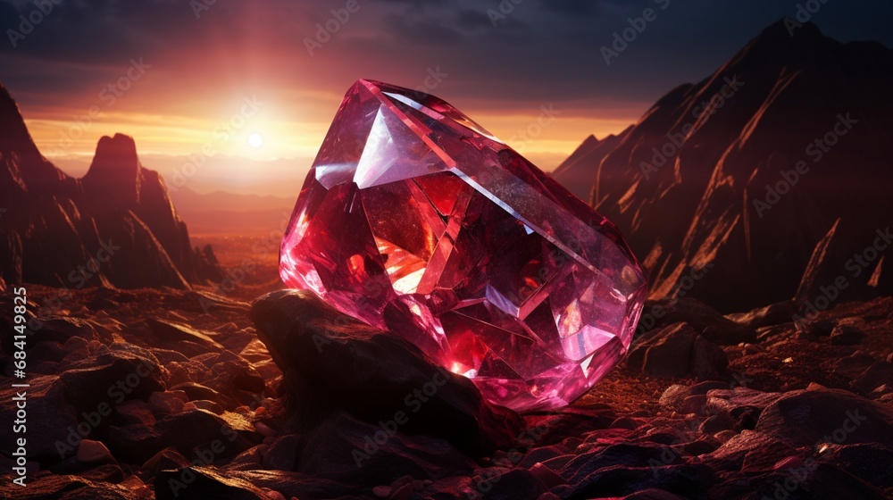 A high-detailed 4K image of a Star Ruby embedded in a rocky outcrop ...