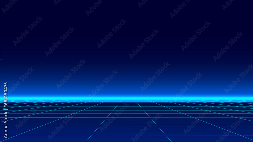 Retro perspective grid in infinity. Abstract digital wireframe floor ...