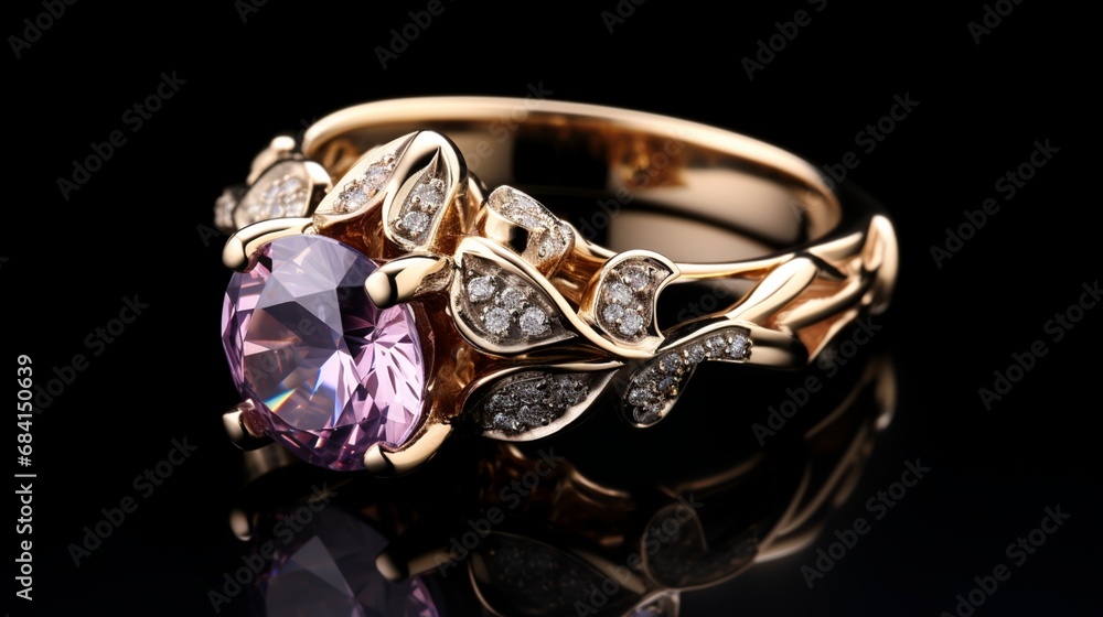A high-resolution 4K image of a Poudretteite engagement ring, capturing ...