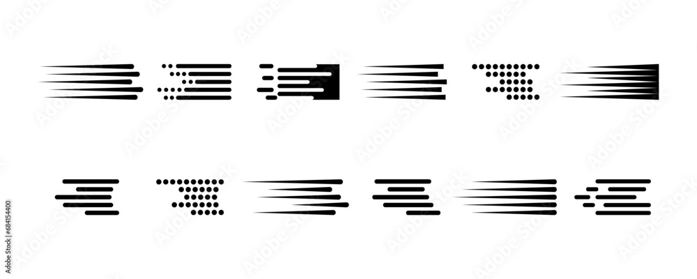 Set of speed lines vector icons. Fast motion effect. Black horizontal ...