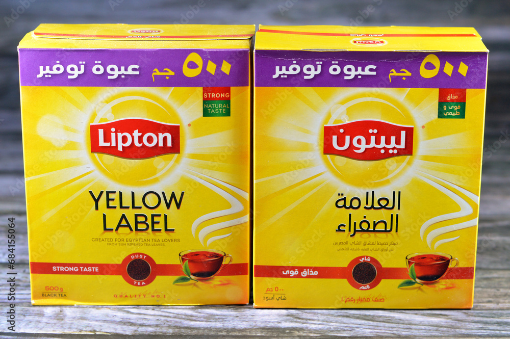 Cairo, Egypt, November 23 2023: Lipton black dust tea, strong natural ...