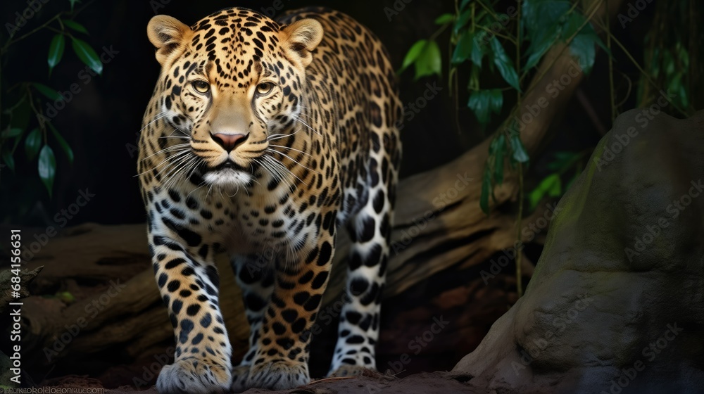 Endangered Amur Leopard in its natural habitat, a forest. Powerful ...