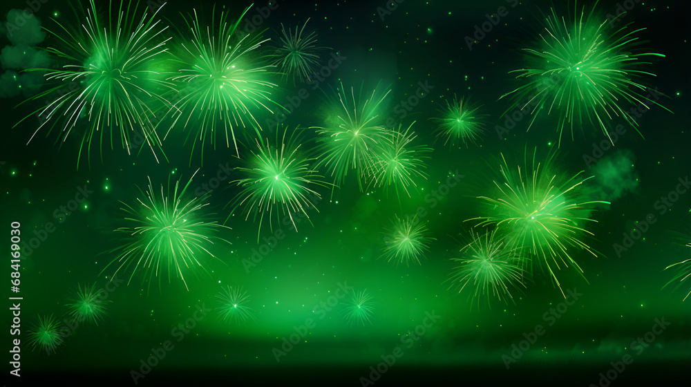 glowing fireworks show. New year's eve fireworks celebration,Green ...