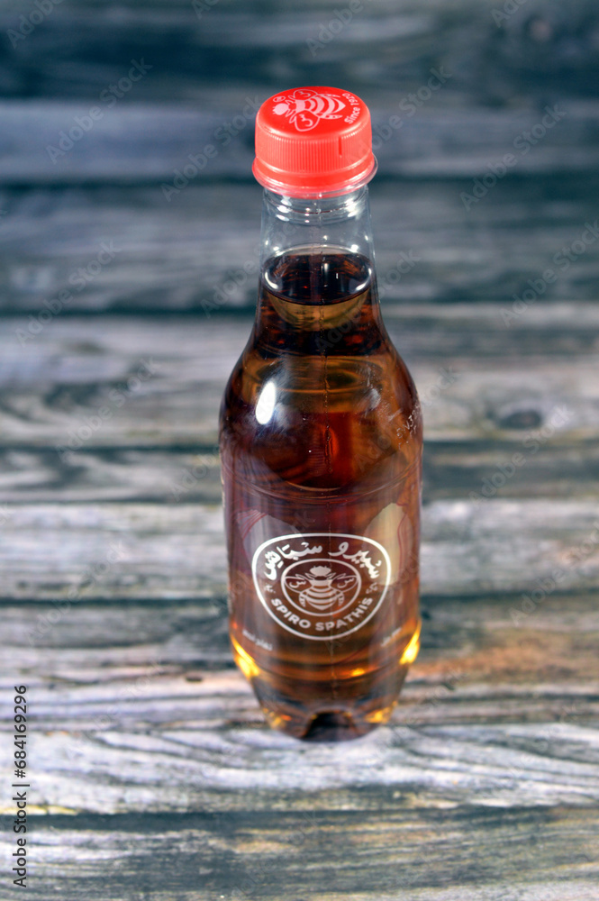 Cairo, Egypt, November 24 2023: Spiro Spathis red apple soda drink ...