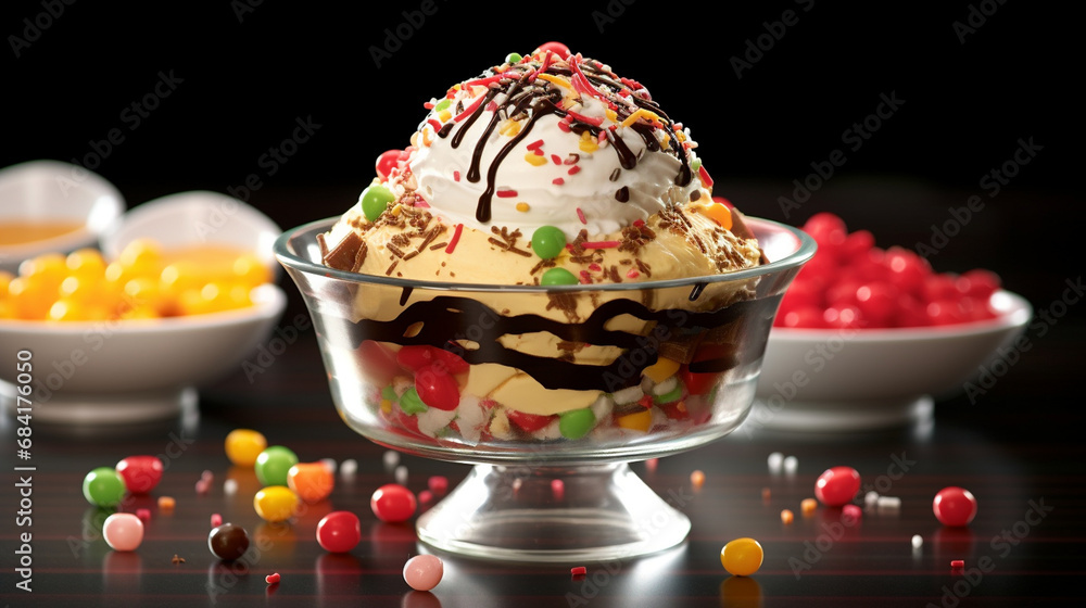 Delightful Ice Cream Sundae Creation: Illustrate the joy of creating an ...