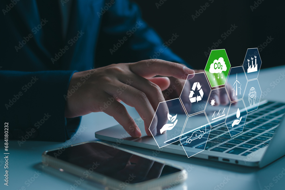 Reduce greenhouse gas emission concept. Carbon footprint climate change ...