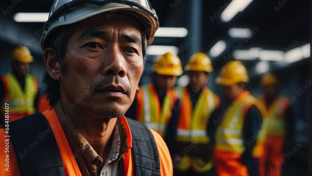 Portrait asian man working construction site, wearing construction ...
