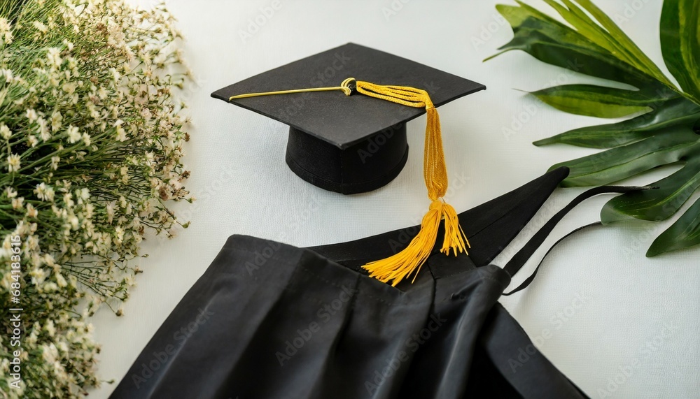 black graduation cap university pace on graduation gown graduation ...