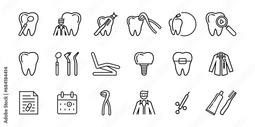 Collection of dental related icons, various dental tools, vector icon ...