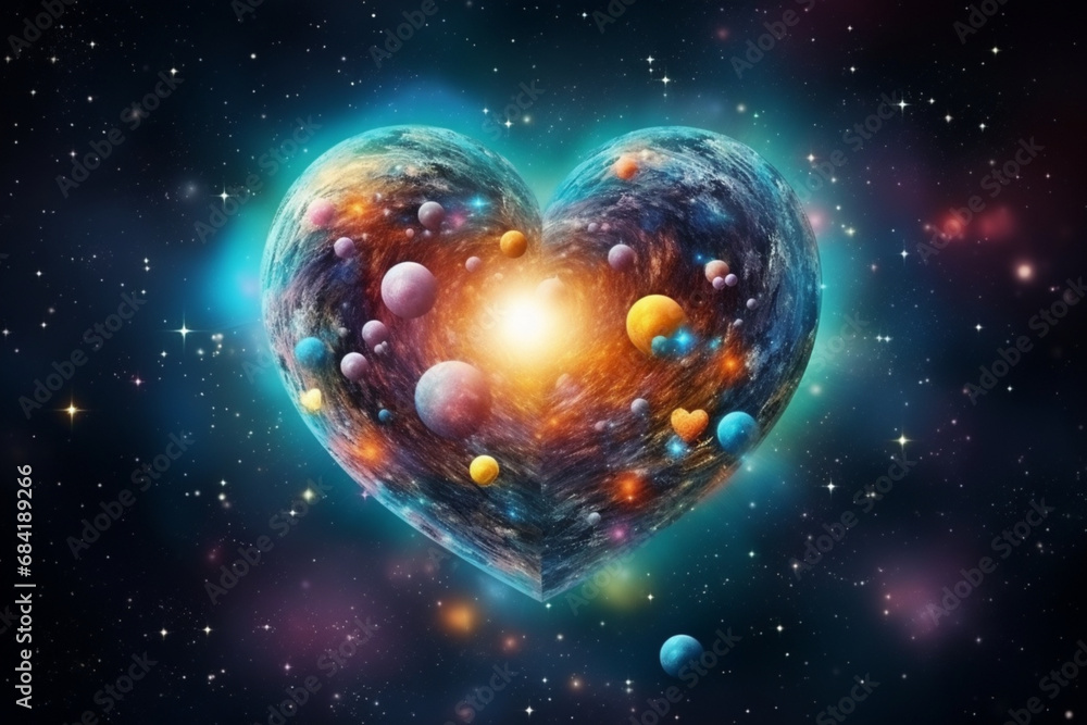 space, galaxy on the theme of love, planets in the form of hearts, an ...