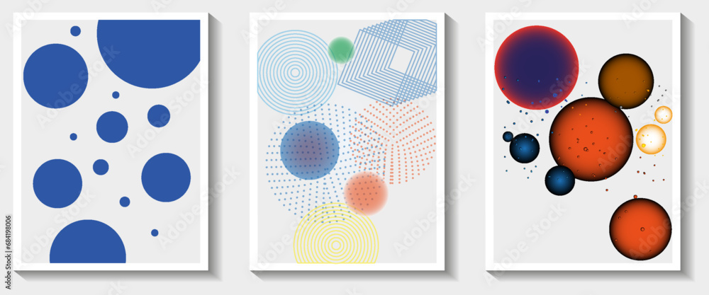 Wall art vector set. Rounded line art drawing with abstract shapes ...