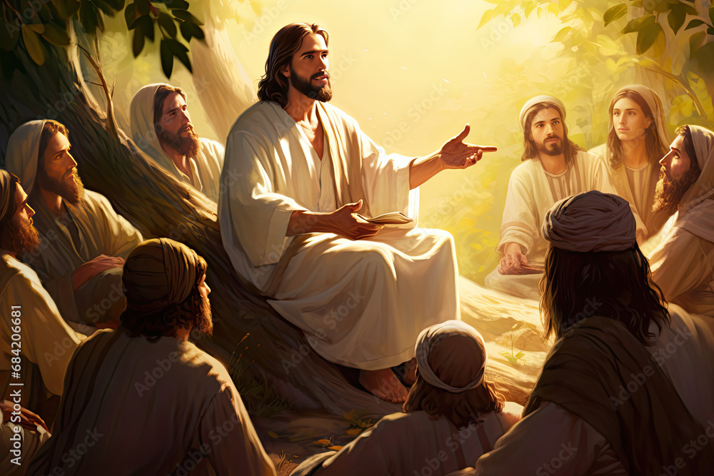 Jesus Christ teaching his disciples Stock Illustration | Adobe Stock