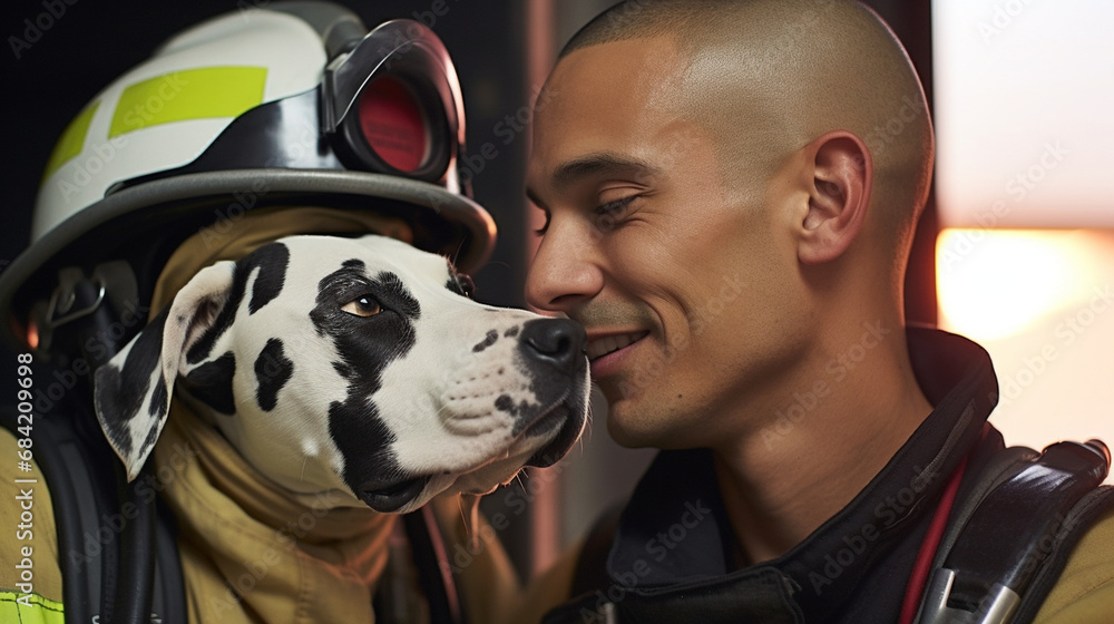 Firefighter and Dalmatian: Showcase the classic camaraderie between a ...