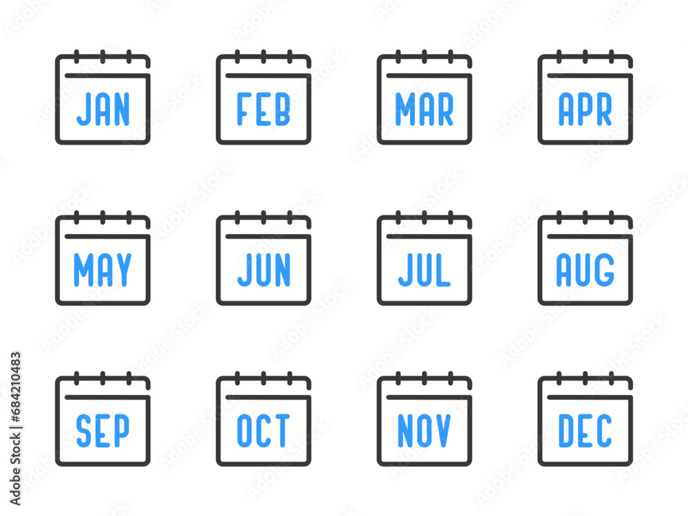 Сalendar months vector line icons. Date, Schedule and Timetable outline ...