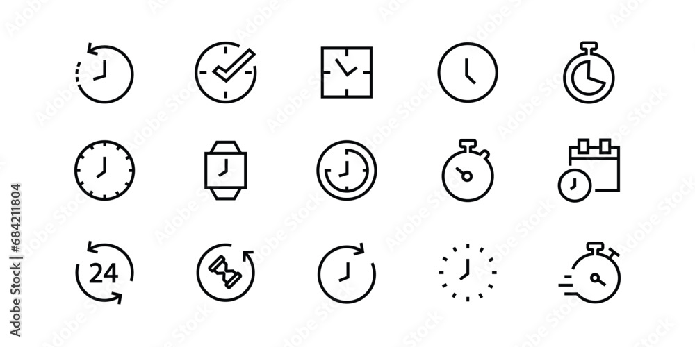 Simple set time icon thin outline editable stroke time check ...