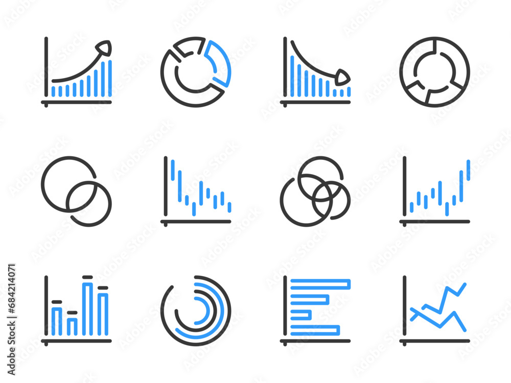 Vetor de Graph and Chart vector line icons. Graphical Data Report ...