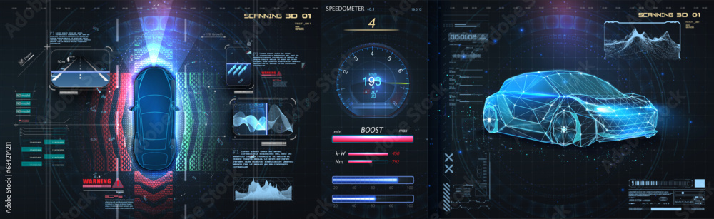 Futuristic Car Technology Interface with 3D Scanning and Vehicle ...