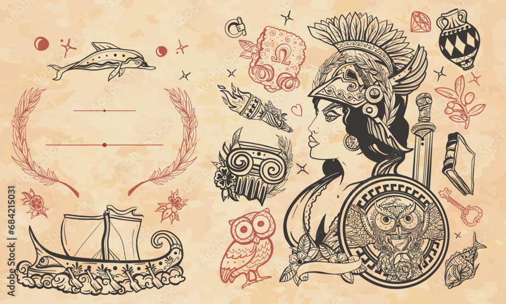 Ancient Greece. Historical myths heroes and legends. Old paper vector ...