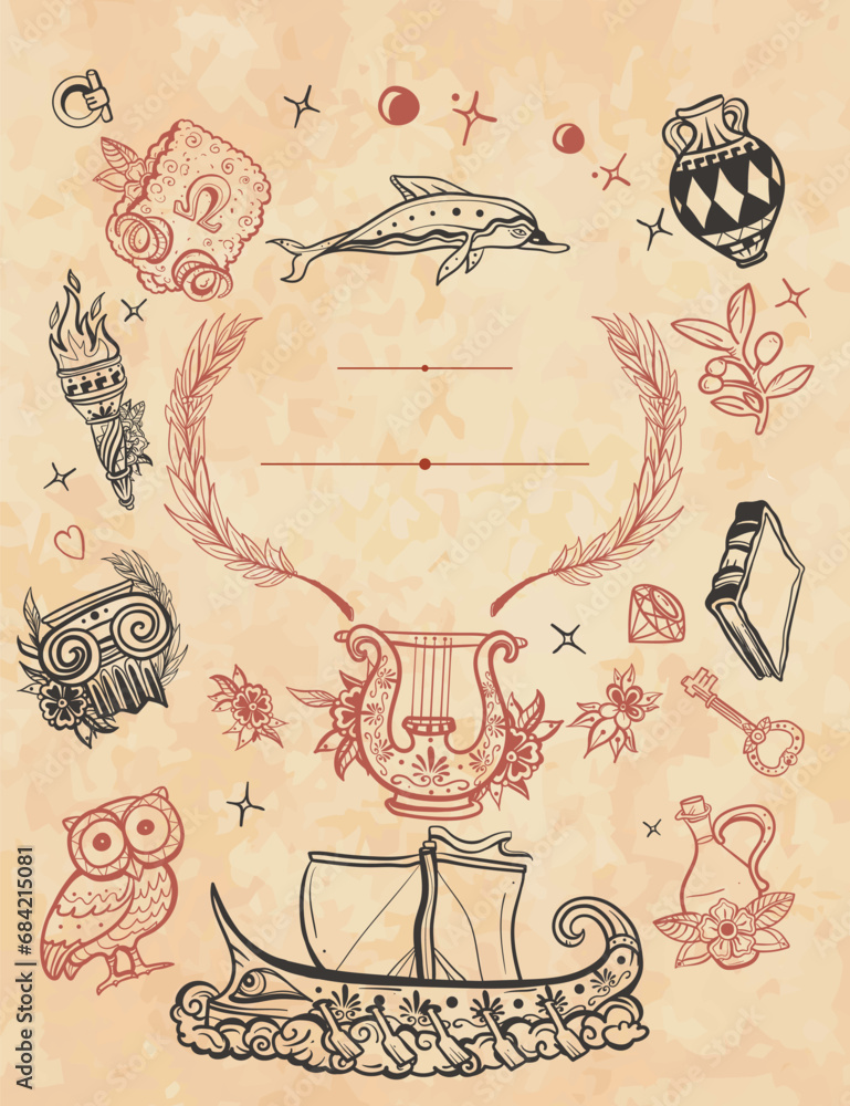 Ancient Greece. Historical myths heroes and legends. Old paper vector ...