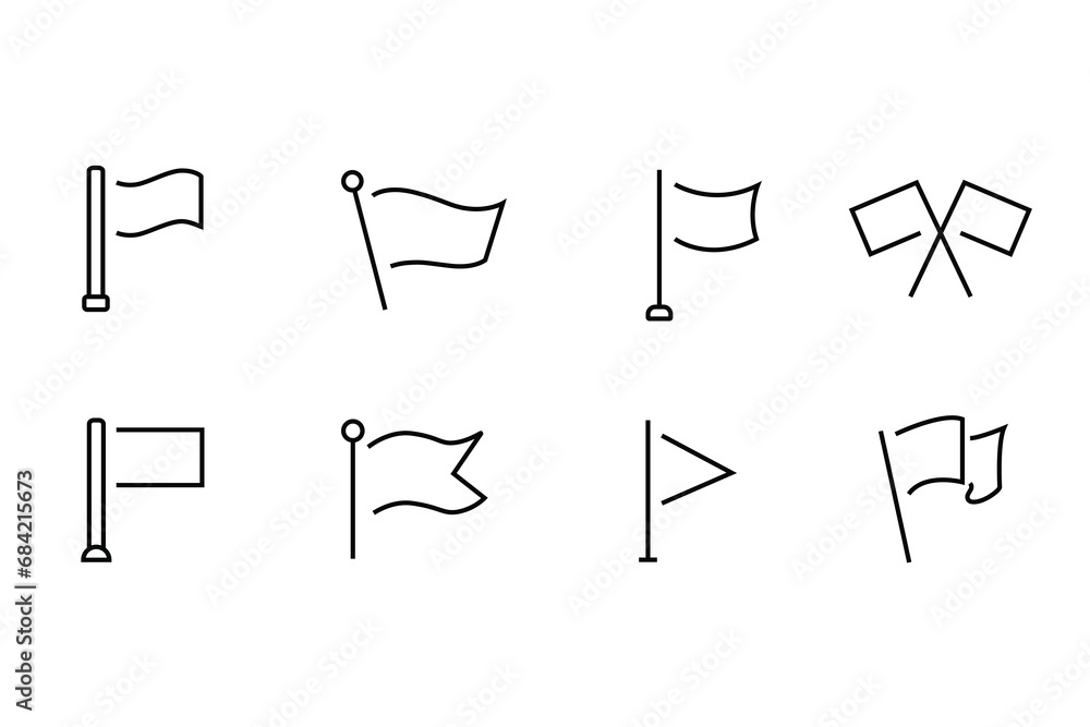 Flag icon Set silhouette collection Waving flag Vector illustration ripped banner flag symbol ...