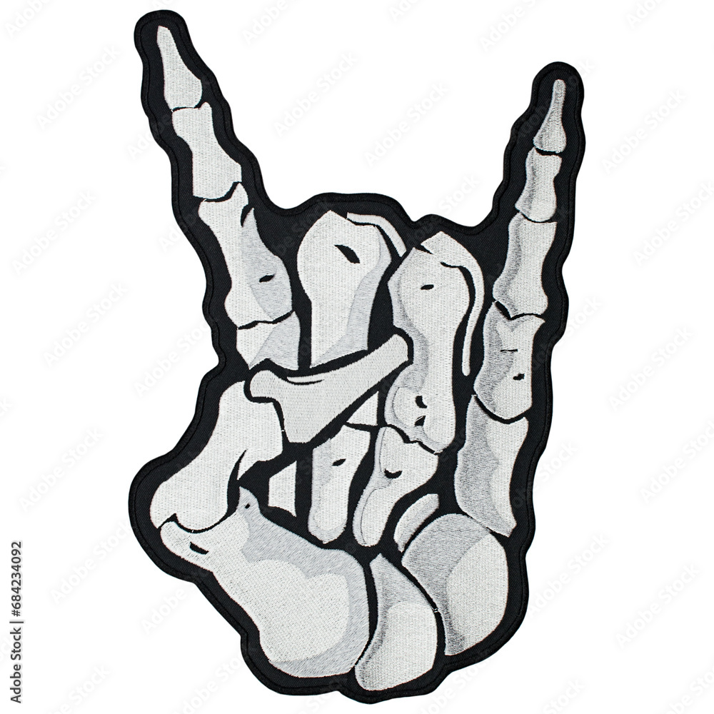 Embroidered patch Sign of the horns Skeleton hand. Punk Rock, Heavy ...