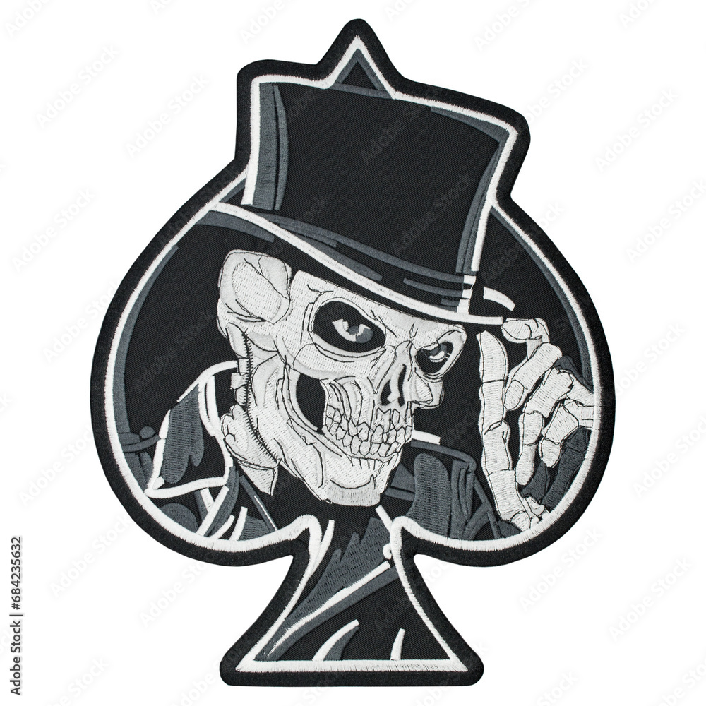 Embroidered patch skull in a top hat Ace of spades. Accessory for ...