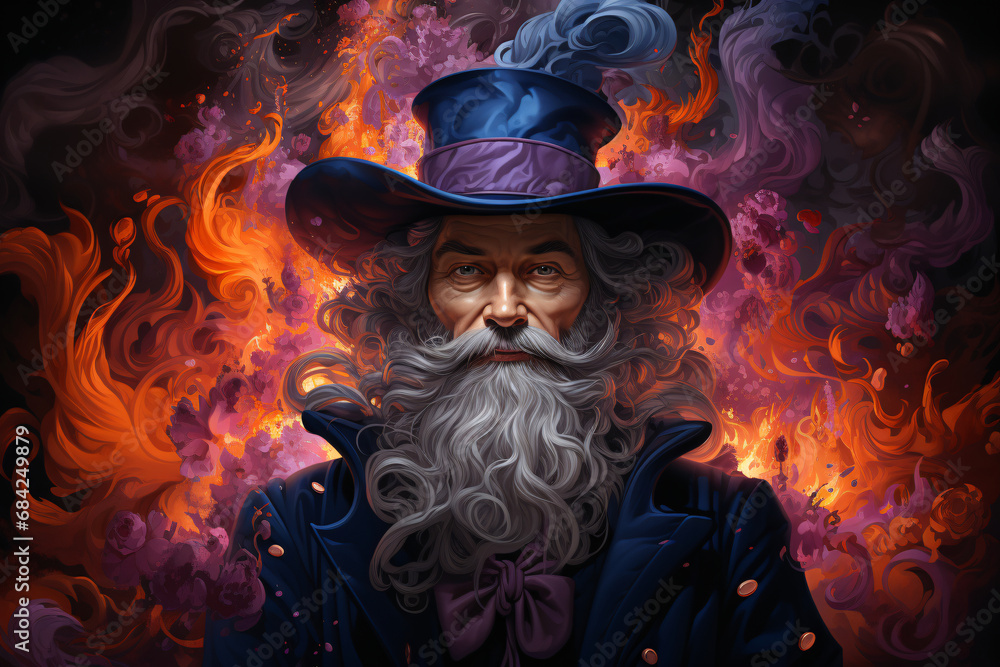 wizard, magician, sorcerer in a hat. fantasy character. portrait of a ...