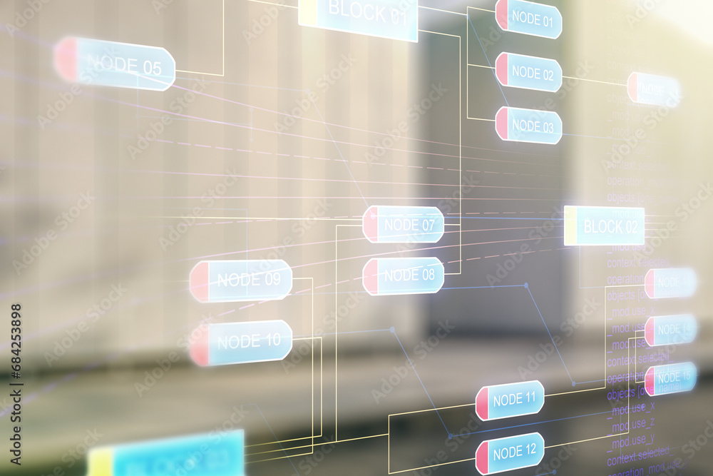 Multi exposure of abstract creative coding sketch on blurry modern ...