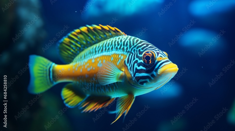A Green Terror fish (Andinoacara stalsbergi) with vibrant orange and ...