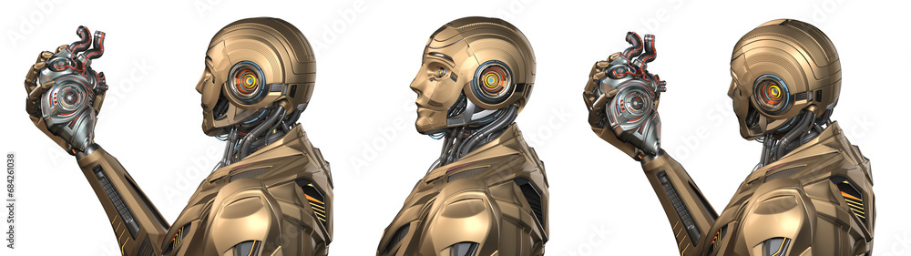 Detailed futuristic humanoid or sci fi cyborg holding a mechanical ...