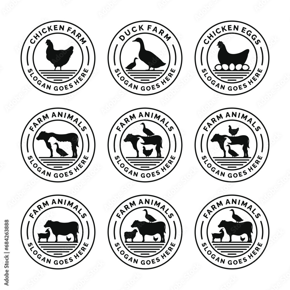 Farm animals logo set vector illustration. Livestock logo set Stock ...