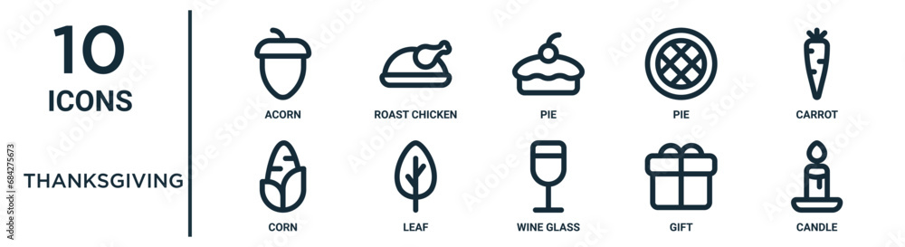 thanksgiving linear icon set. includes thin line roast chicken, pie ...