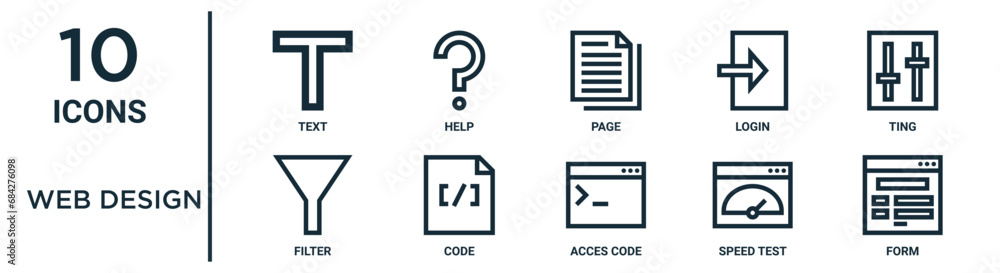 web design linear icon set. includes thin line help, page, ting, code ...