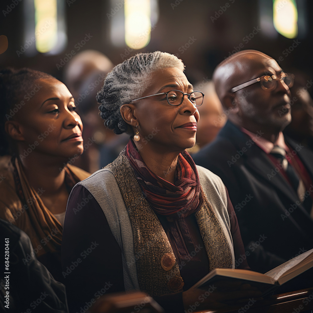 Foto de Congregation of African American worshippers displaying ...