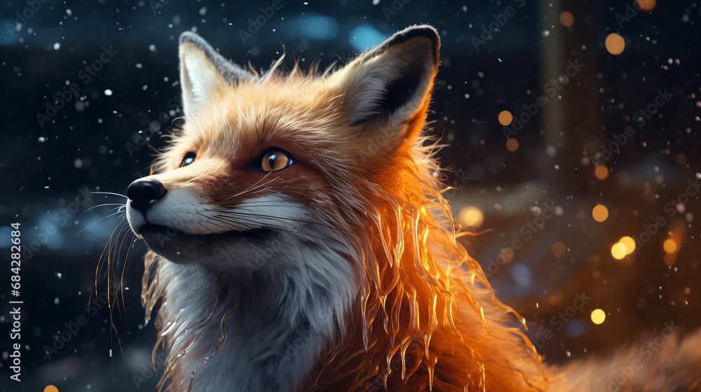 Wallpaper of the head of a beautiful fox with cinematic lights and ...