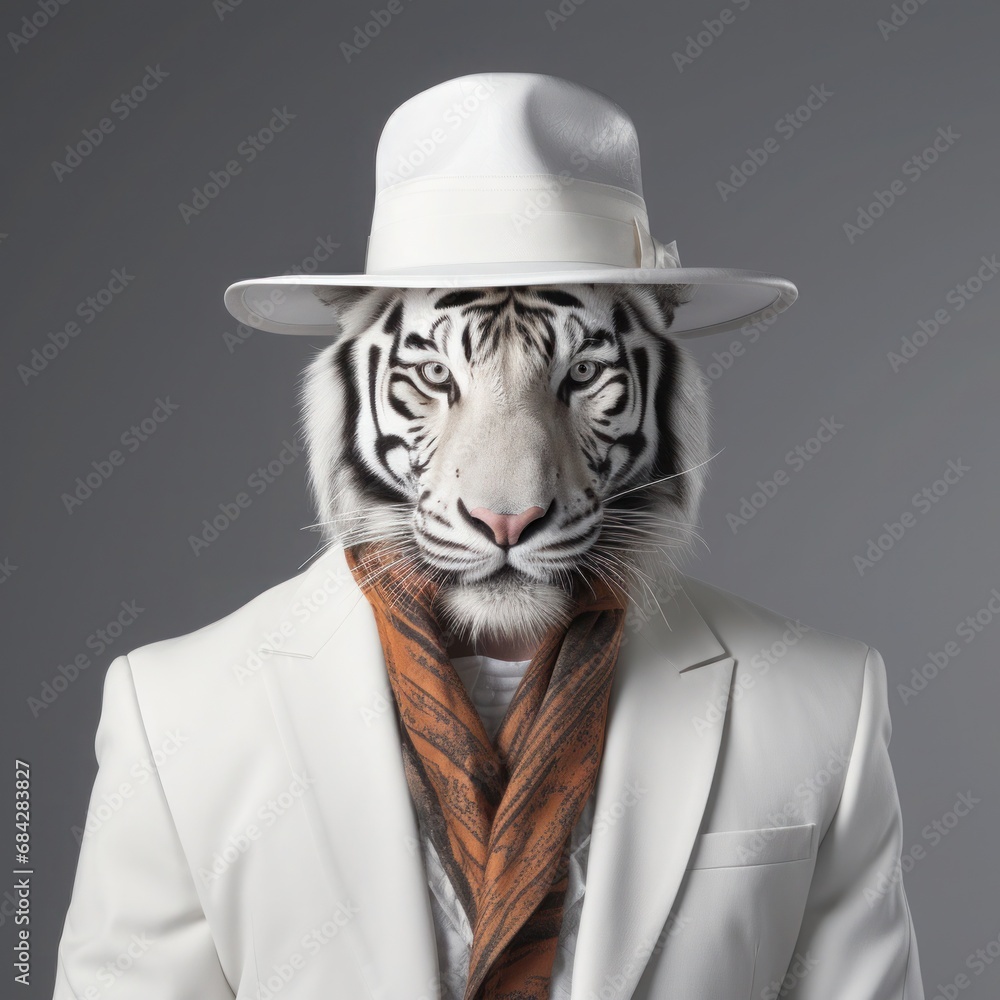 White Tiger with Professional Killer Hat - Striking and Unusual Image ...