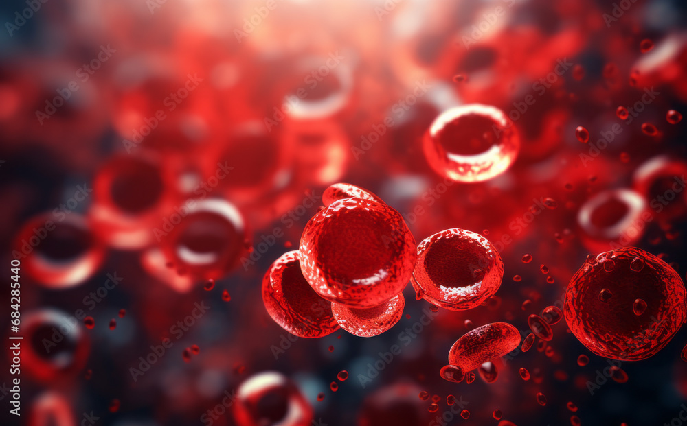 Carmine blood entities within the human structure. Numerous blood cells ...