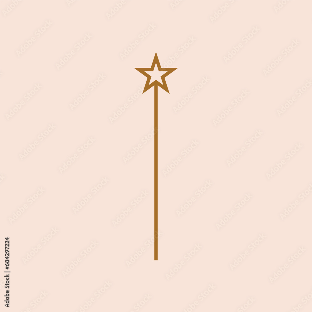 Outline magic wand icon, with editable stroke. Magical stick with star ...