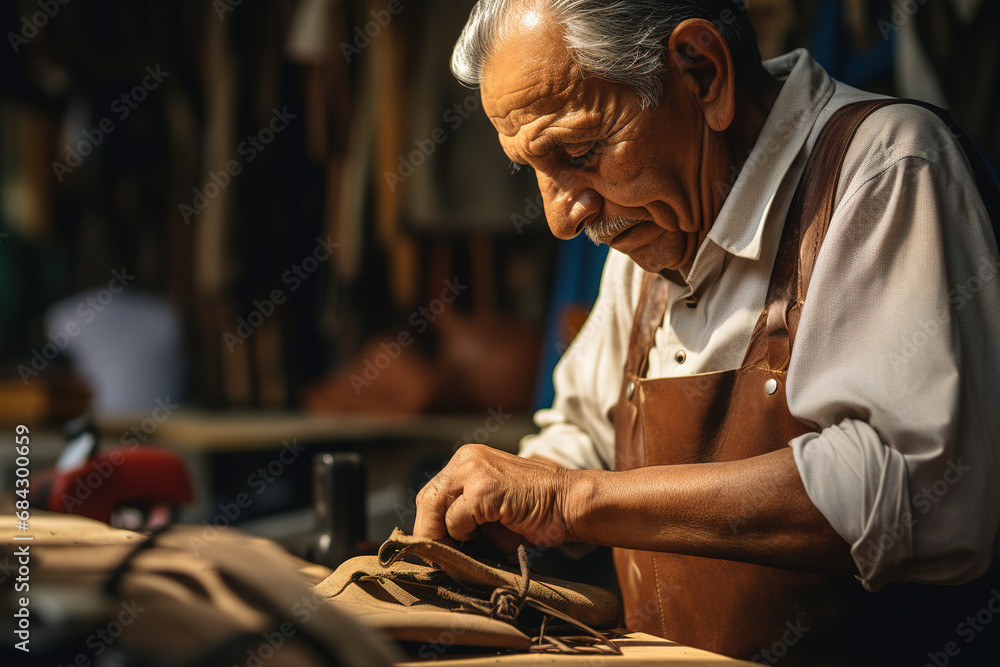 Huellas del Tiempo: El Sabio Oficio del Zapatero Mayor Stock Photo ...