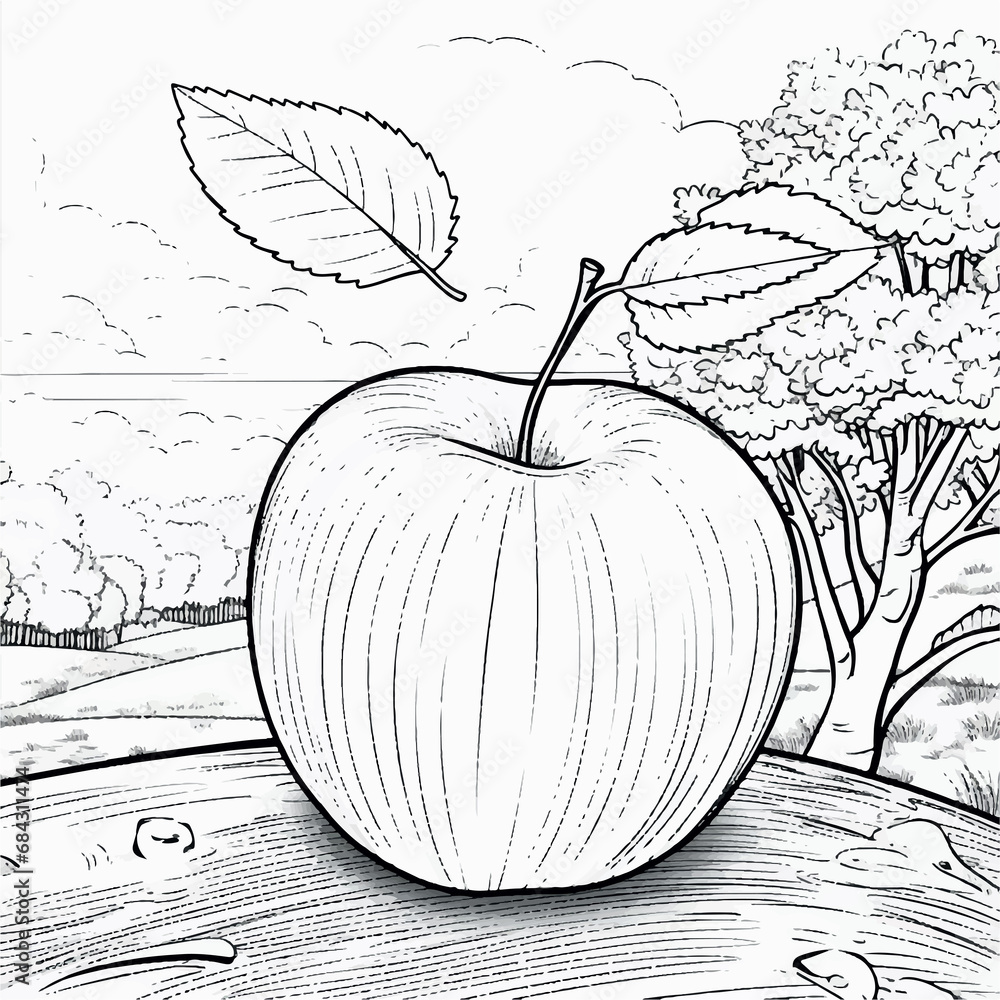 Coloring page for kids, apple, cartoon style Illustration Stock ...