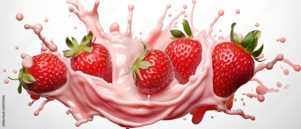 Yogurt splash with strawberries. strawberry yogurt splash isolated on ...