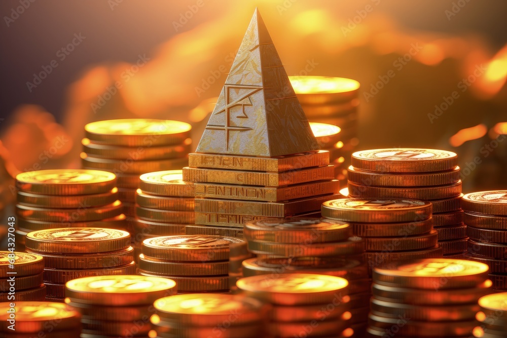 pyramid of gold on top of bullions and coins Stock Photo | Adobe Stock