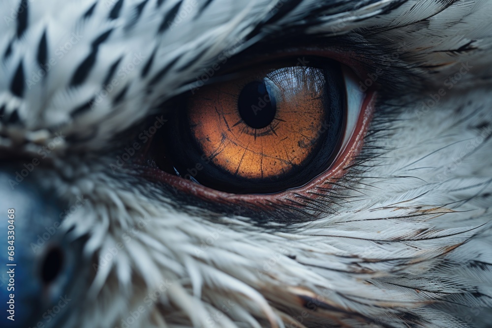A detailed close-up of the eye of a bird of prey. This image can be ...